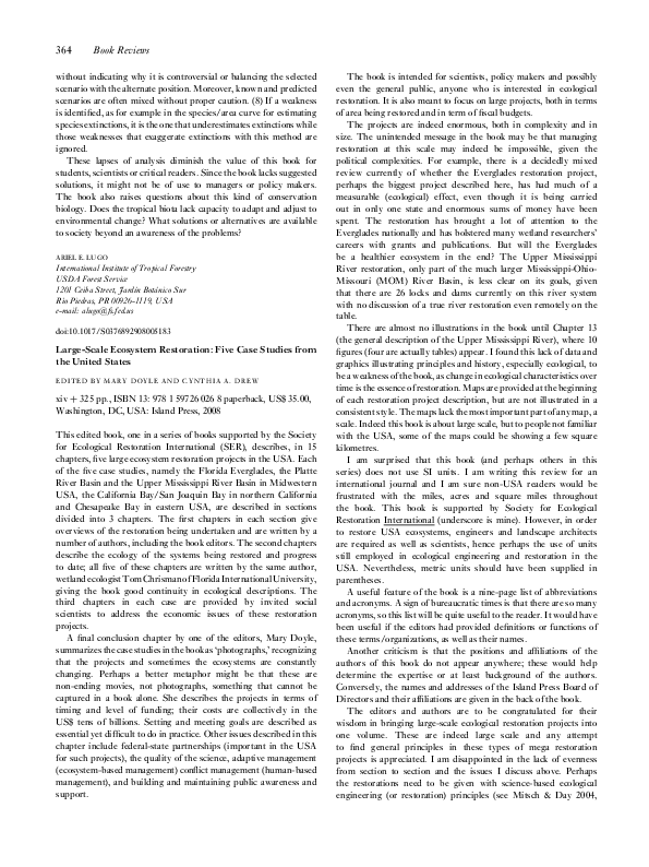 (PDF) Large-Scale Ecosystem Restoration: Five Case Studies from the USA