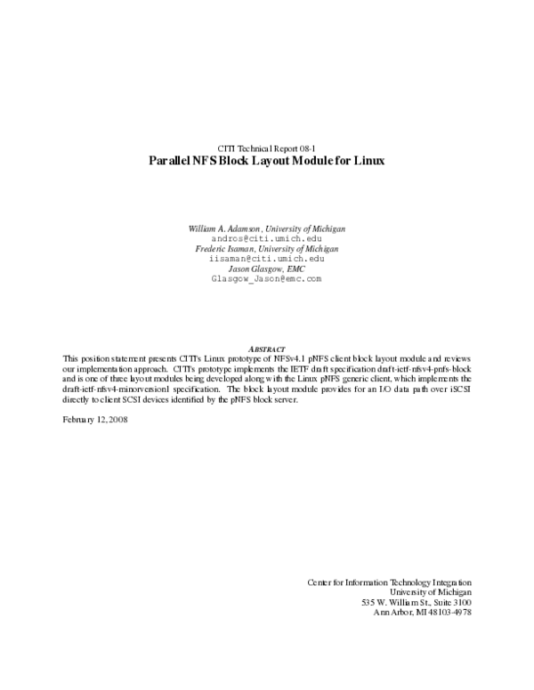 (PDF) Parallel NFS Block Layout Module for Linux