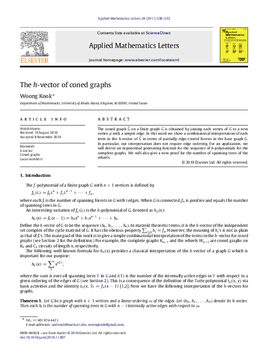 (PDF) The h-vector of coned graphs