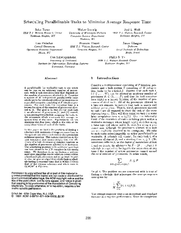 Pdf Scheduling Parallel Tasks To Minimize Average Response Time Jason Glasgow