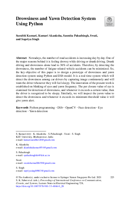 (PDF) Drowsiness and Yawn Detection System Using Python