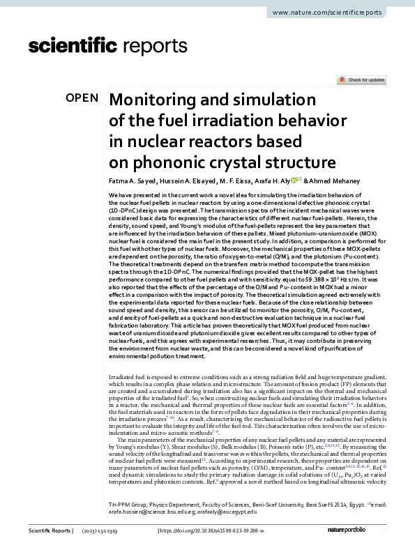 (PDF) Monitoring and simulation of the fuel irradiation behavior in nuclear reactors based on ...