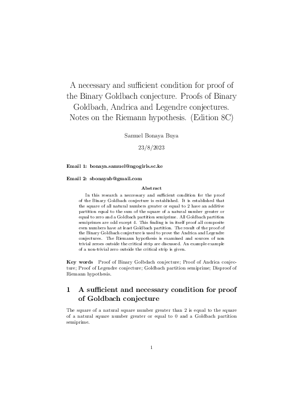 (PDF) A necessary and sufficient condition for proof of the Binary Goldbach conjecture. Proofs ...