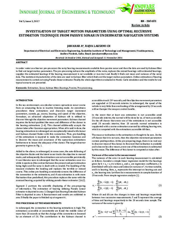 (PDF) Investigation of Target Motion Parameters Using Optimal Recursive ... (PDF) Investigation of Target Motion Parameters Using Optimal Recursive ...