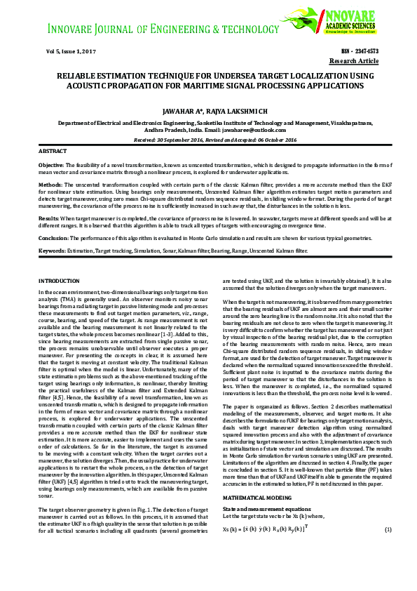 Pdf Reliable Estimation Technique For Underwater Vehicle Detection