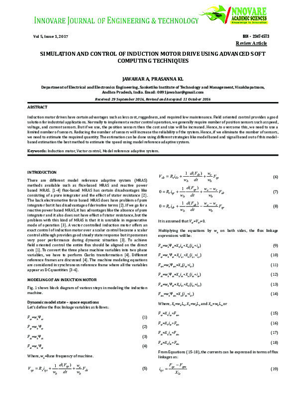 Pdf Simulation And Control Of Induction Motor Drive Using Advanced Soft Computing Techniques
