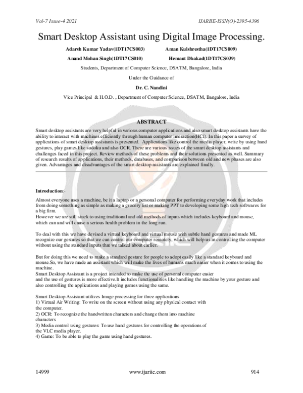 (PDF) Smart Desktop Assistant Using Digita Image Processing
