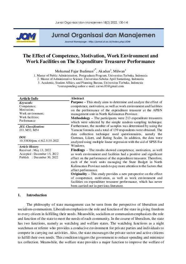 (PDF) The Effect of Competence, Motivation, Work Environment and Work Facilities on The ...