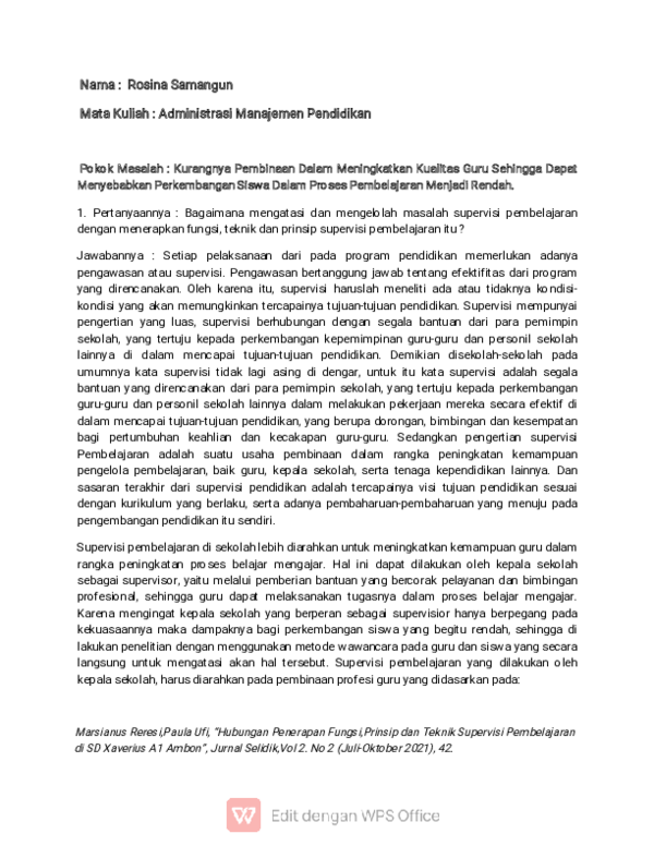 (PDF) Nama : Rosina Samangun Mata Kuliah : Administrasi Manajemen Pendidikan