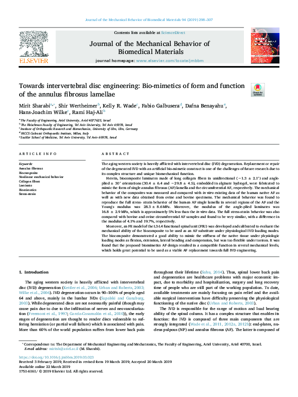 (PDF) Towards intervertebral disc engineering: Bio-mimetics of form and ...