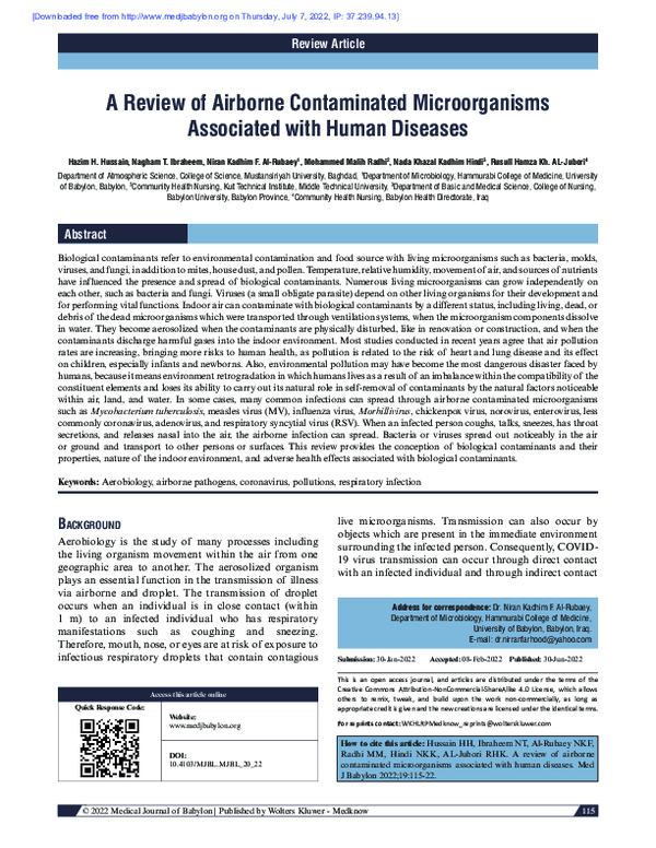 (PDF) A Review of Airborne Contaminated Microorganisms Associated with ...