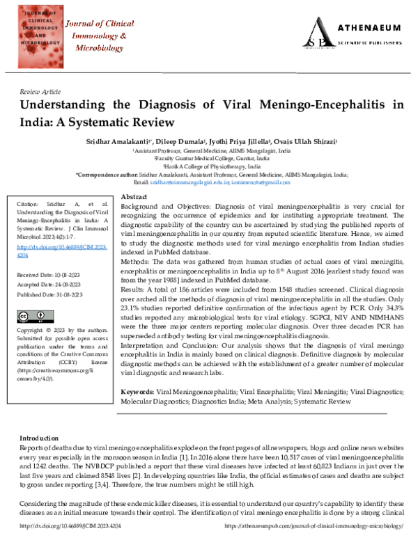 (PDF) Understanding the Diagnosis of Viral Meningo-Encephalitis in ...