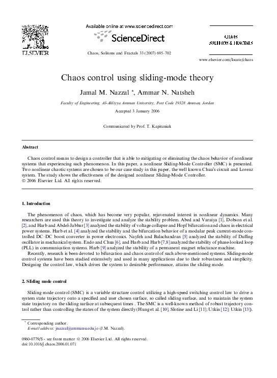 (PDF) Chaos control using sliding-mode theory