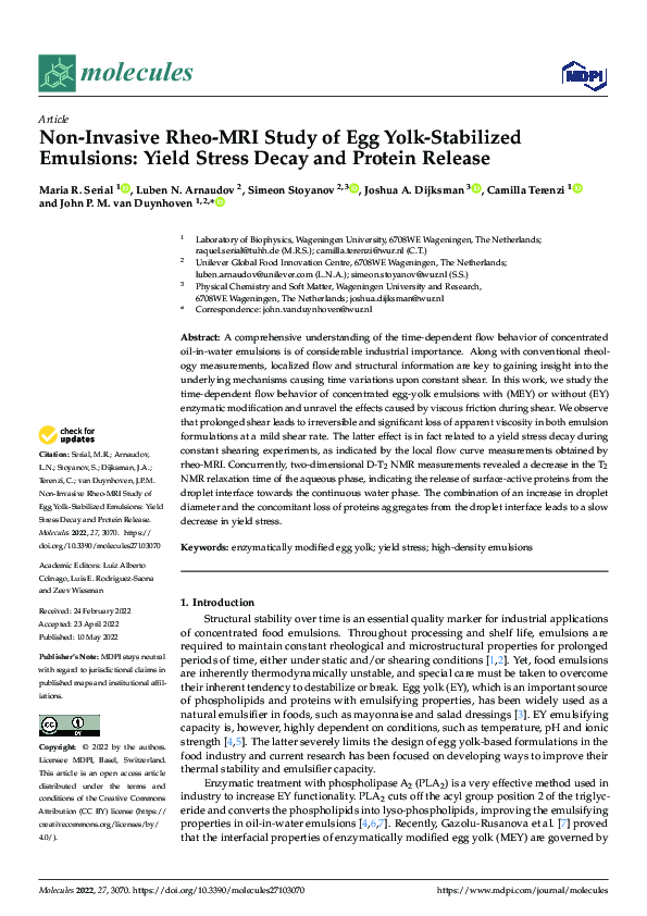(PDF) Non-Invasive Rheo-MRI Study of Egg Yolk-Stabilized Emulsions ...
