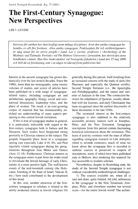(PDF) The First-Century Synagogue. New Perspectives