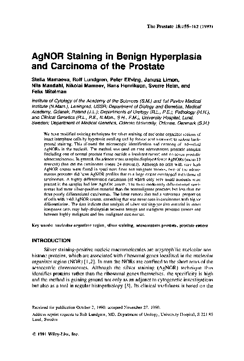 (PDF) AgNOR staining in benign hyperplasia and carcinoma of the prostate
