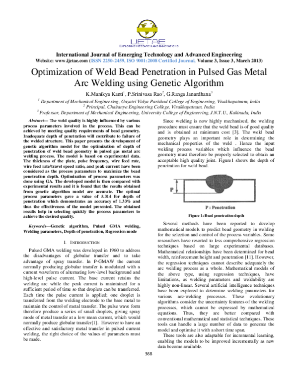 (PDF) Optimization of Weld Bead Penetration in Pulsed Gas Metal
