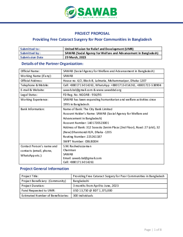 (PDF) PROJECT PROPOSAL Providing Free Cataract Surgery for Poor ...