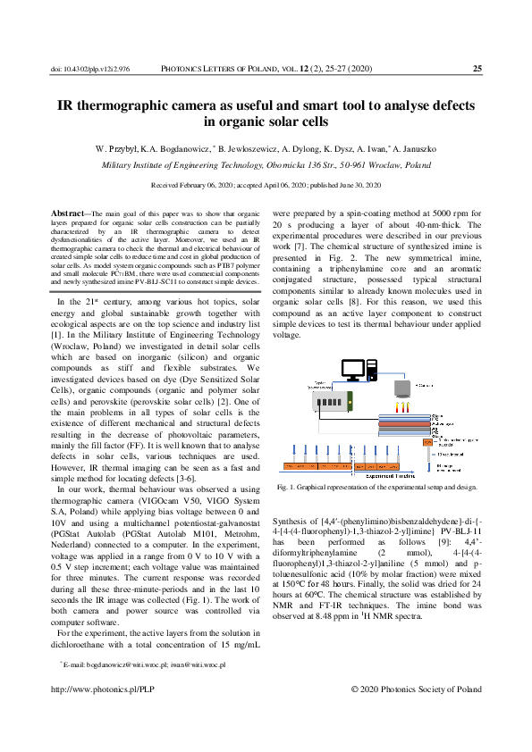 Pdf Ir Thermographic Camera As Useful And Smart Tool To Analyse Defects In Organic Solar Cells