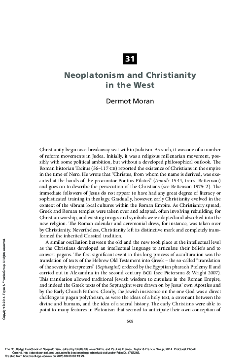 (PDF) Neoplatonism and Christianity in the West
