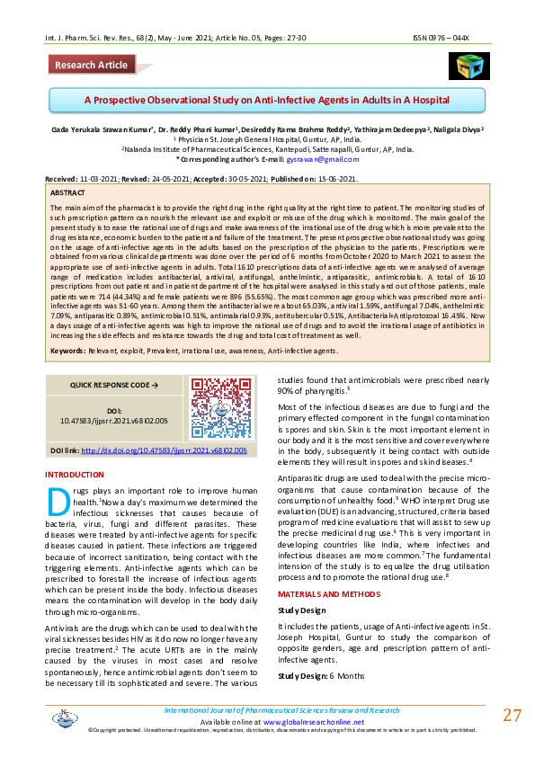 (PDF) A Prospective Observational Study on Anti-infective Agents in ...