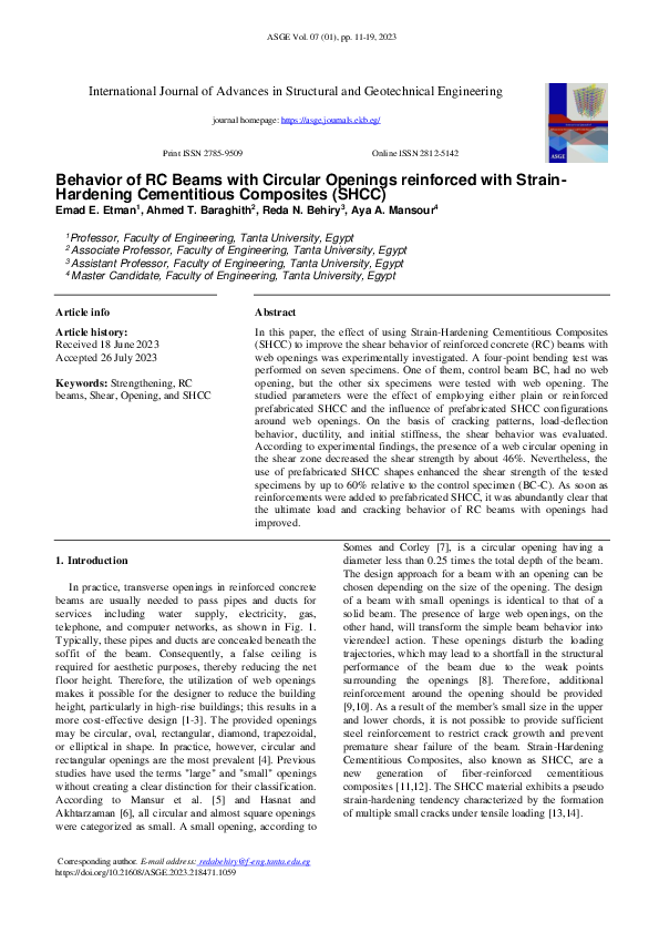 (PDF) Behavior of RC Beams with Circular Openings reinforced with ...