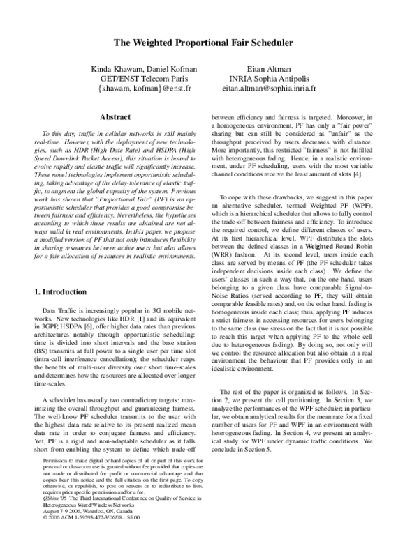 (PDF) The weighted proportional fair scheduler