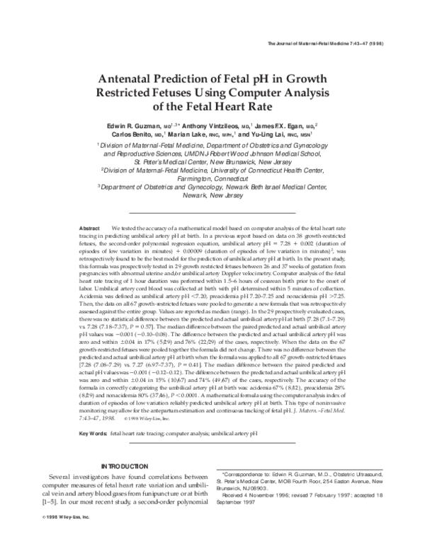 (PDF) Antenatal Prediction of Fetal pH in Growth Restricted Fetuses ...