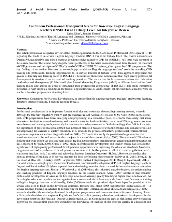 (PDF) Continuous Professional Development Needs for In-service English ...