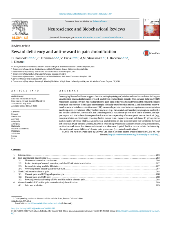 (PDF) Reward deficiency and anti-reward in pain chronification