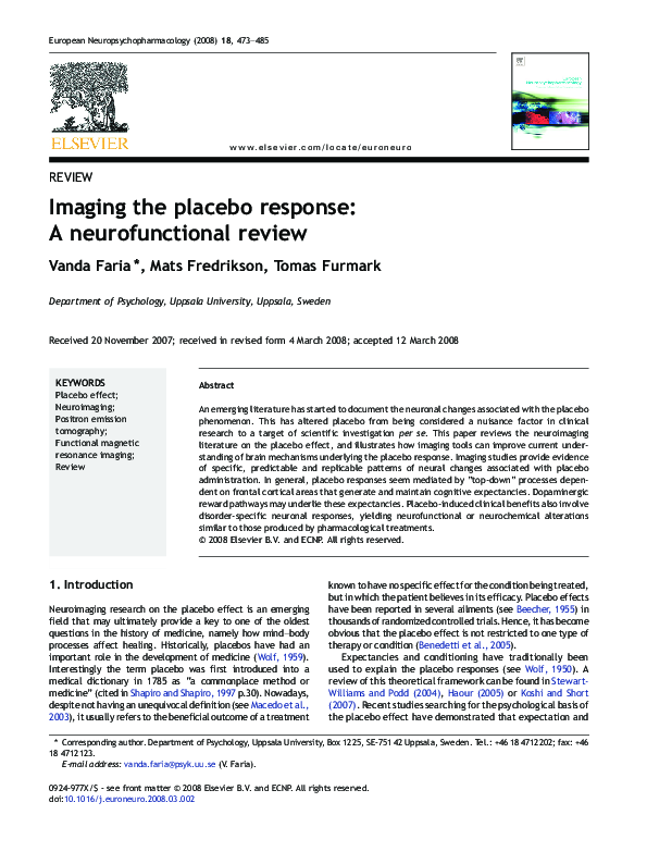 (PDF) Imaging the placebo response: A neurofunctional review