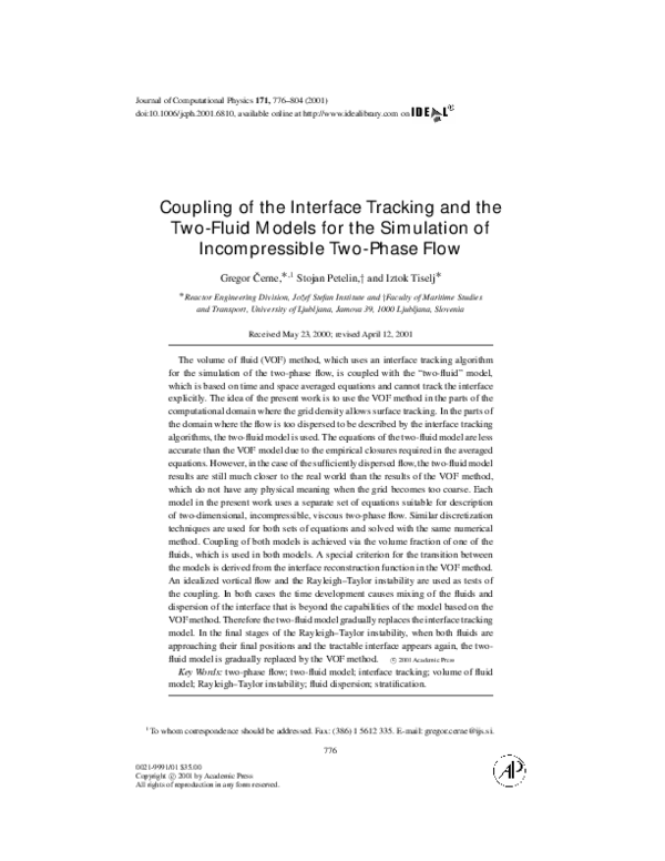 (PDF) Coupling of the Interface Tracking and the Two-Fluid Models for the Simulation of ...