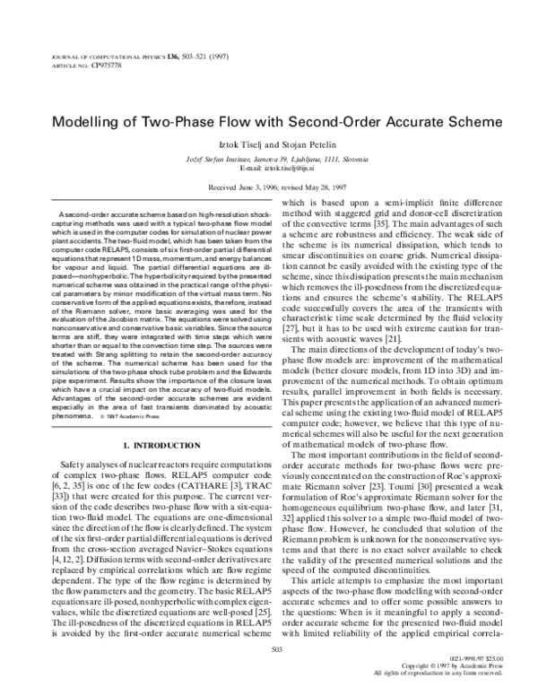 (PDF) Modelling of Two-Phase Flow with Second-Order Accurate Scheme