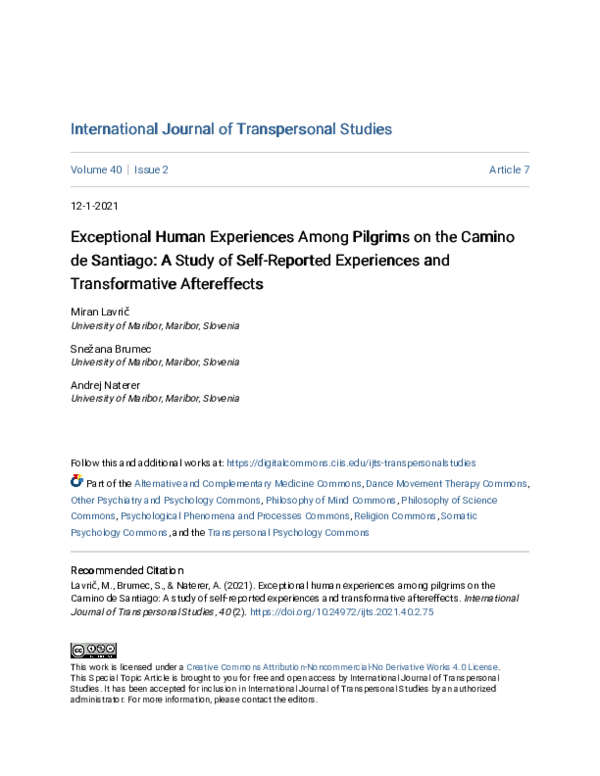 (PDF) Exceptional Human Experiences Among Pilgrims on the Camino de ...