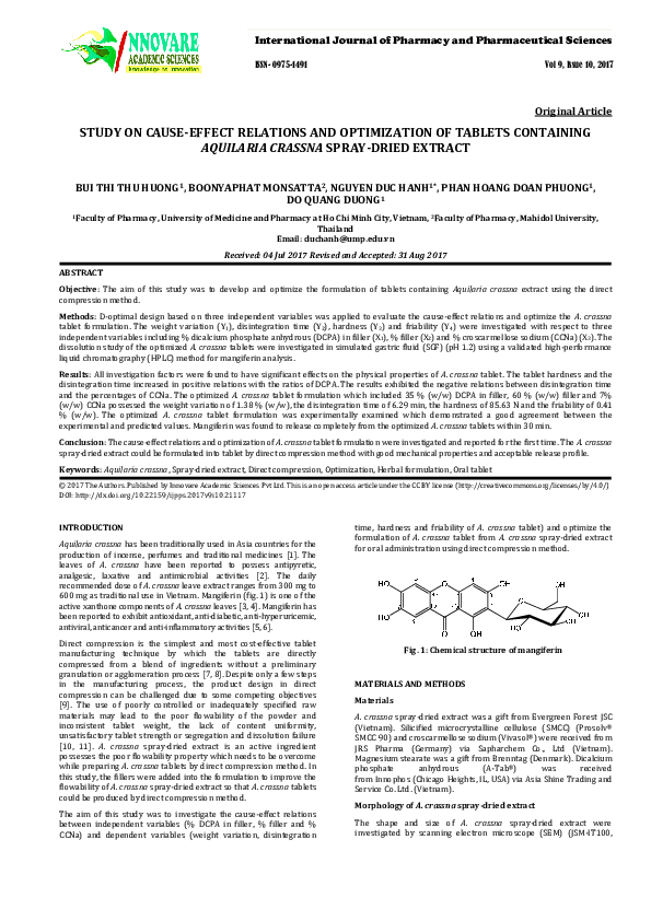 (PDF) STUDY ON CAUSE-EFFECT RELATIONS AND OPTIMIZATION OF TABLETS ...