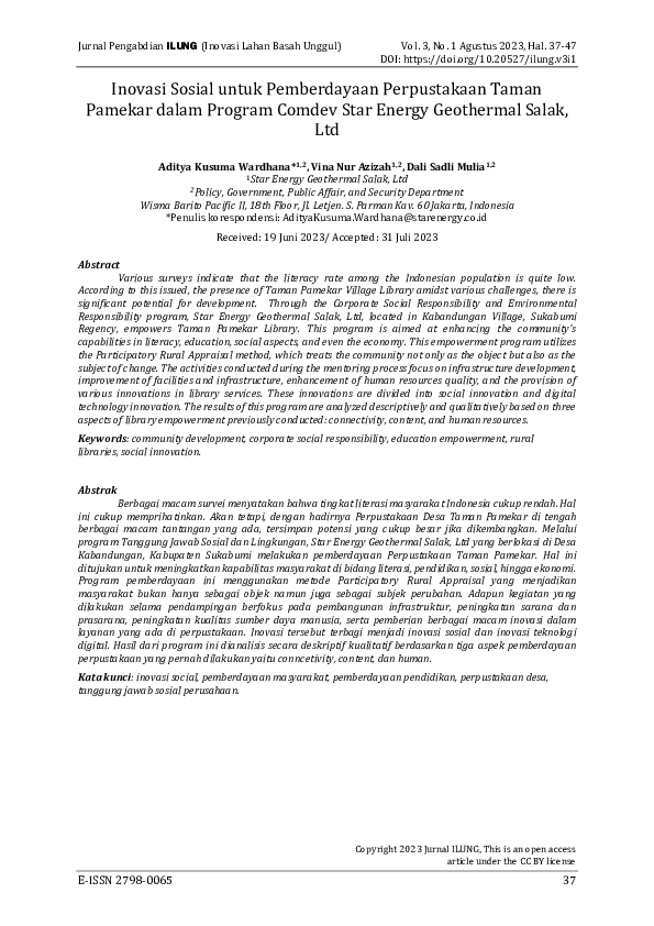 (PDF) Inovasi Sosial untuk Pemberdayaan Perpustakaan Taman Pamekar dalam Program Comdev Star ...