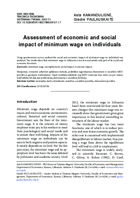 (PDF) Assessment of economic and social impact of minimum wage on ...