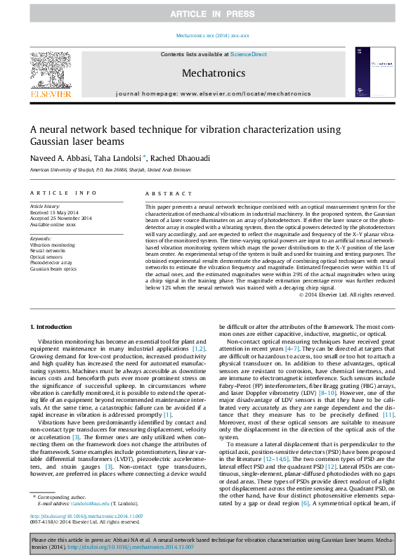 (PDF) A neural network based technique for vibration characterization using Gaussian laser beams