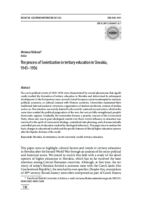 (PDF) Process of sovietisation of tertiary education in Slovakia in ...