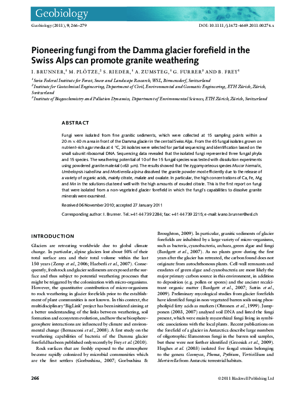 (PDF) Pioneering fungi from the Damma glacier forefield in the Swiss ...