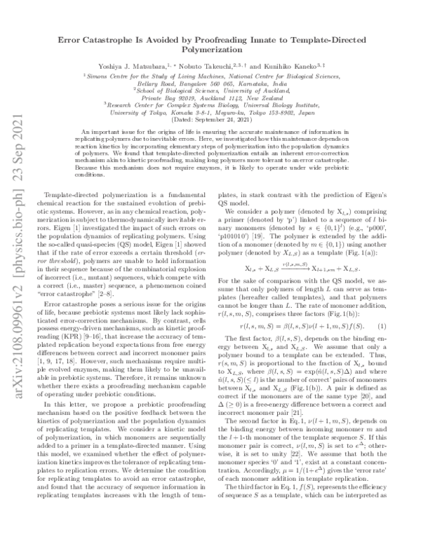 (PDF) Error Catastrophe Is Avoided by Proofreading Innate to Template ...