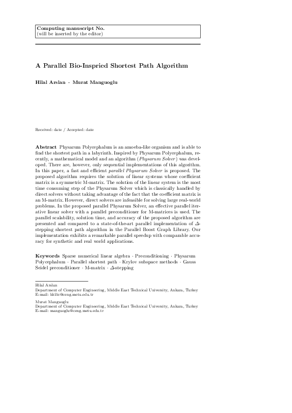 Pdf A Parallel Bio Inspried Shortest Path Algorithm Hilal Arslan 9538