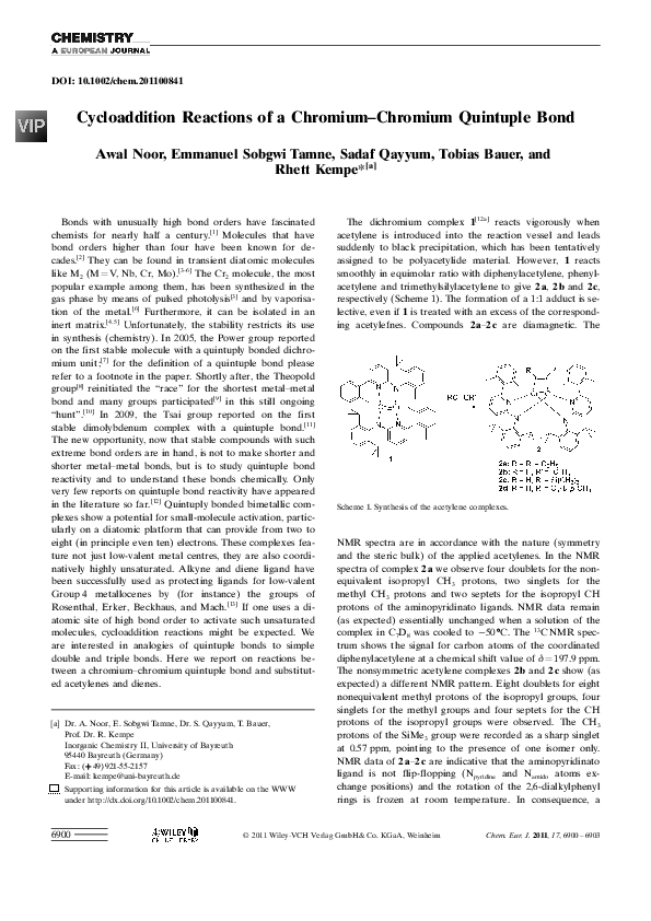 (PDF) Cycloaddition Reactions of a Chromium-Chromium Quintuple Bond