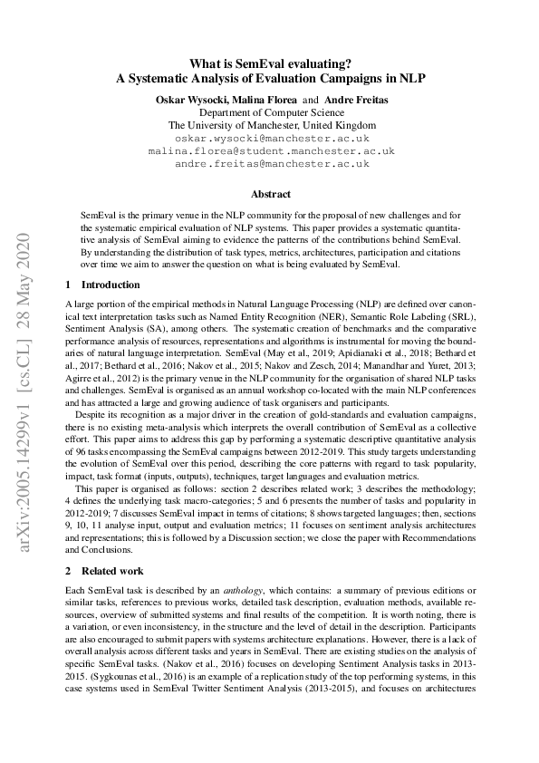 (PDF) What is SemEval evaluating? A Systematic Analysis of Evaluation Campaigns in NLP