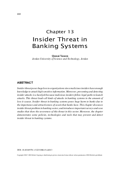 (PDF) Insider Threat in Banking Systems
