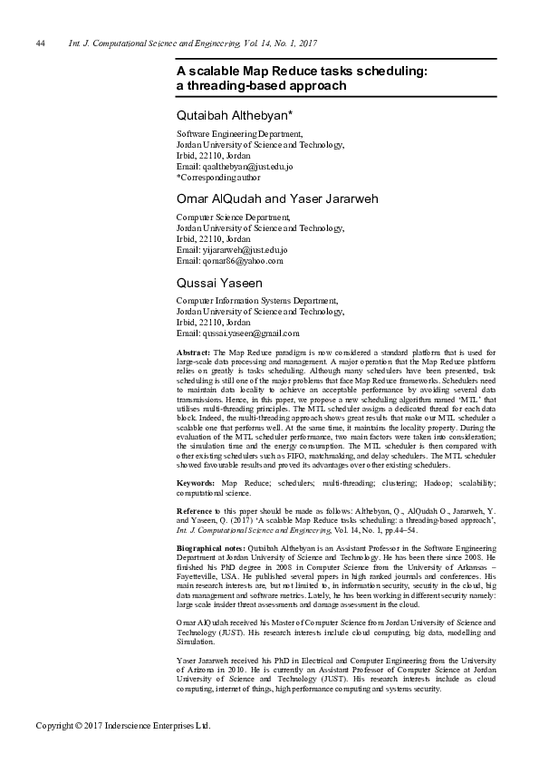 Pdf A Scalable Map Reduce Tasks Scheduling A Threading Based Approach