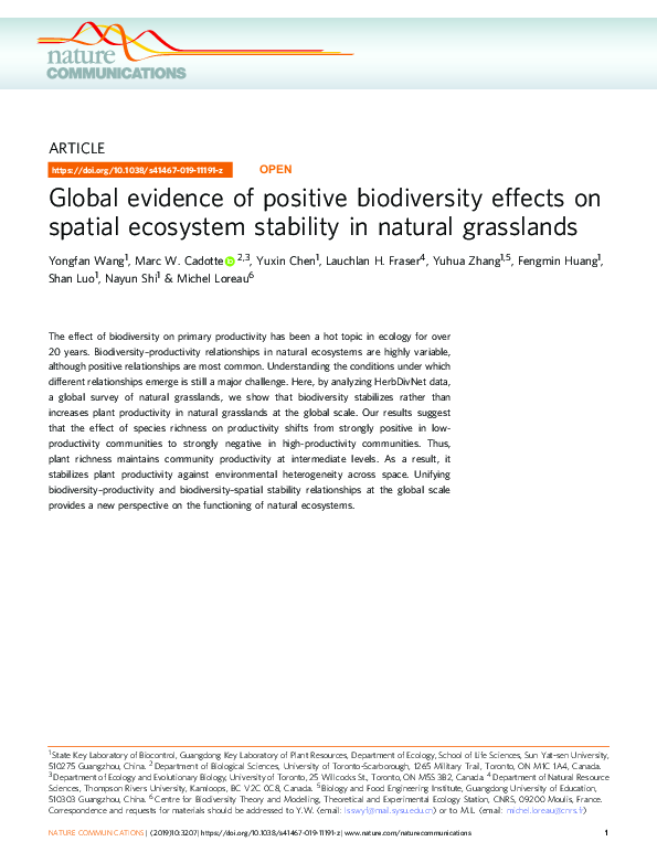 (PDF) Global evidence of positive biodiversity effects on spatial ...