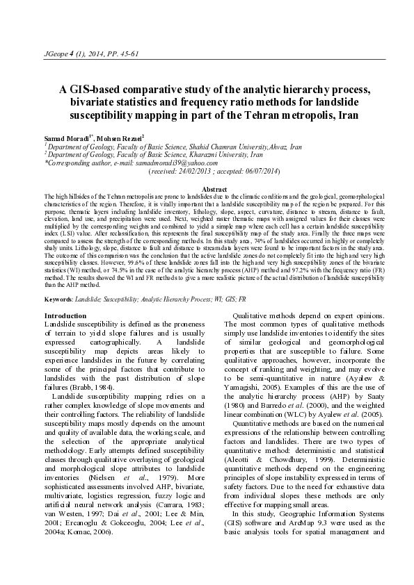 (PDF) A GIS-based comparative study of the analytic hierarchy process, bivariate statistics and ...