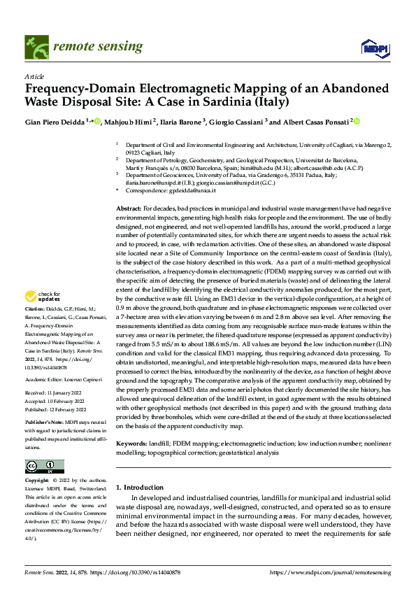 (PDF) Frequency-Domain Electromagnetic Mapping of an Abandoned Waste Disposal Site: A Case in ...