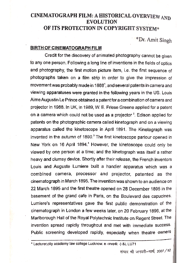 (PDF) CINEMATOGRAPH FILM A HISTORICAL OVERVIEW AND EVOLUTION OF ITS ...